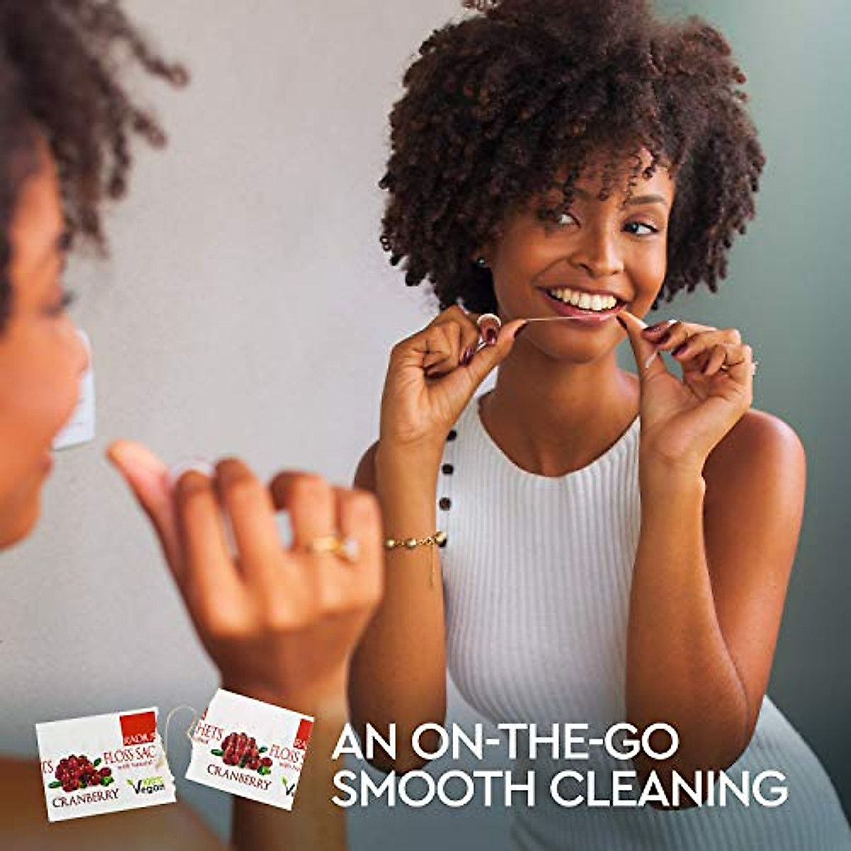 RADIUS Travel Vegan Dental Floss SACHET SINGLE Cranberry Vegan, 20 Count