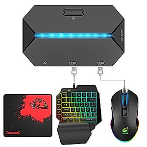 One Hand Gaming Keyboard and Mouse Combo, Wired 39 Keys Mechanical Feel Rainbow Backlit Keyboard+RGB Gaming Mouse+G6L LED Backlit Converter for Nintendo Switch/Xbox One/Xbox 360/PS4/PS3 /PC (Black)