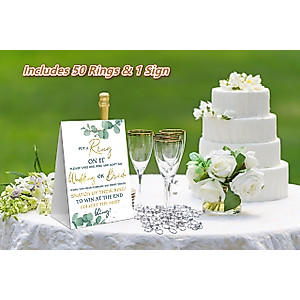 Eucalyptus Bridal Shower Theme Decorations,Put A Ring On It Game,Don't Say Bride Games,Bridal Shower Games,Wedding Shower,Engagement Party Games(1 Sign And 50 Plastic Diamond Rings)-1