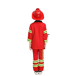 yolsun Fireman Costume for Kids, Boys' and Girls' Firefighter Dress up, Fire Fighter with Toy Accessories Set Halloween Role Play(Red,4-5 Years)
