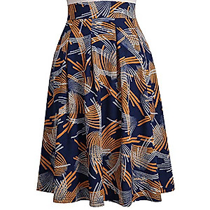 YATHON Women's Vintage Floral Flared A-Line Swing Casual Party Dresses with Pockets (M, YT018-Beige Firework)