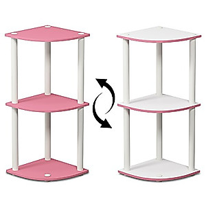 Furinno 7-Cube Reversible Open Shelf, White/Pink 11048WH/PI & Turn-N-Tube 3-Tier Reversible Corner Display Rack Multipurpose Shelving Unit, Pink/White