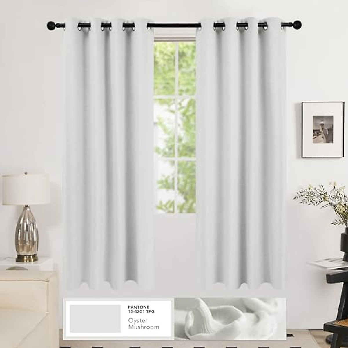 Deconovo Total Blackout Curtains Linen Curtains Room Darkening Curtains with Grommets for Bedroom Living Room Kids Room,Greyish White,52Wx95L in,2 Panels