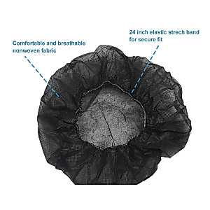 Cleaing Disposable Black Bouffant Cap 24inch 100 Pack, Hair Net