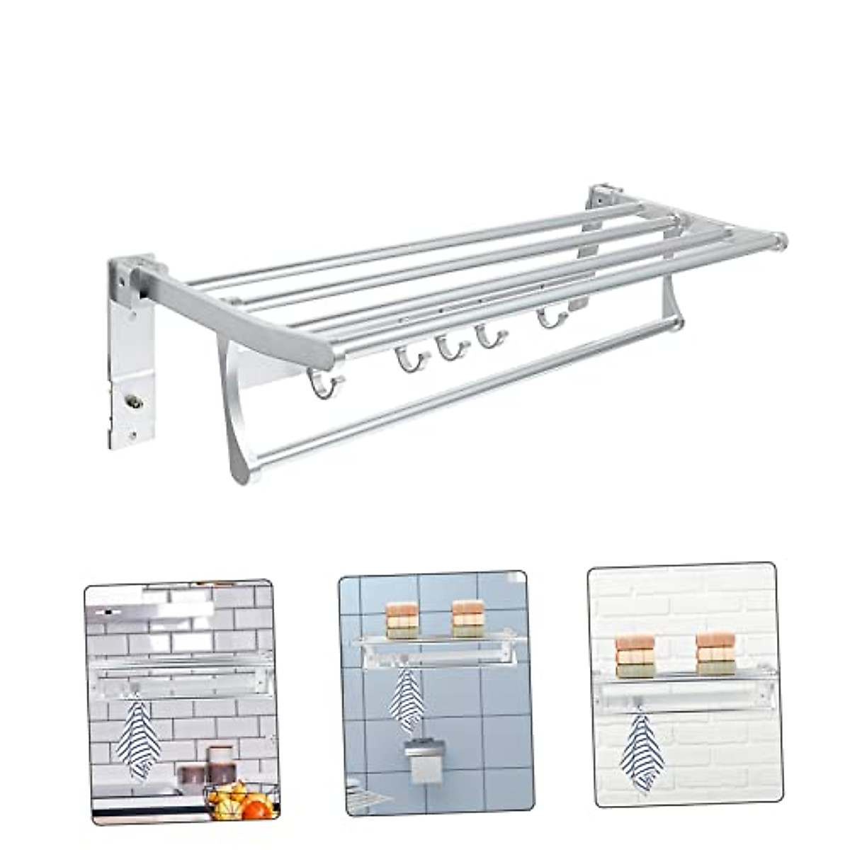 Homoyoyo 1 Set Towel Rack Wall Mounted Shelves Wall Towel Rack Wall Hanging Shelves Bath Towel Rack Shower Organizer Cosmetic Holder Aluminum Silver Toilet Towel Rack Bathroom Towel Holder