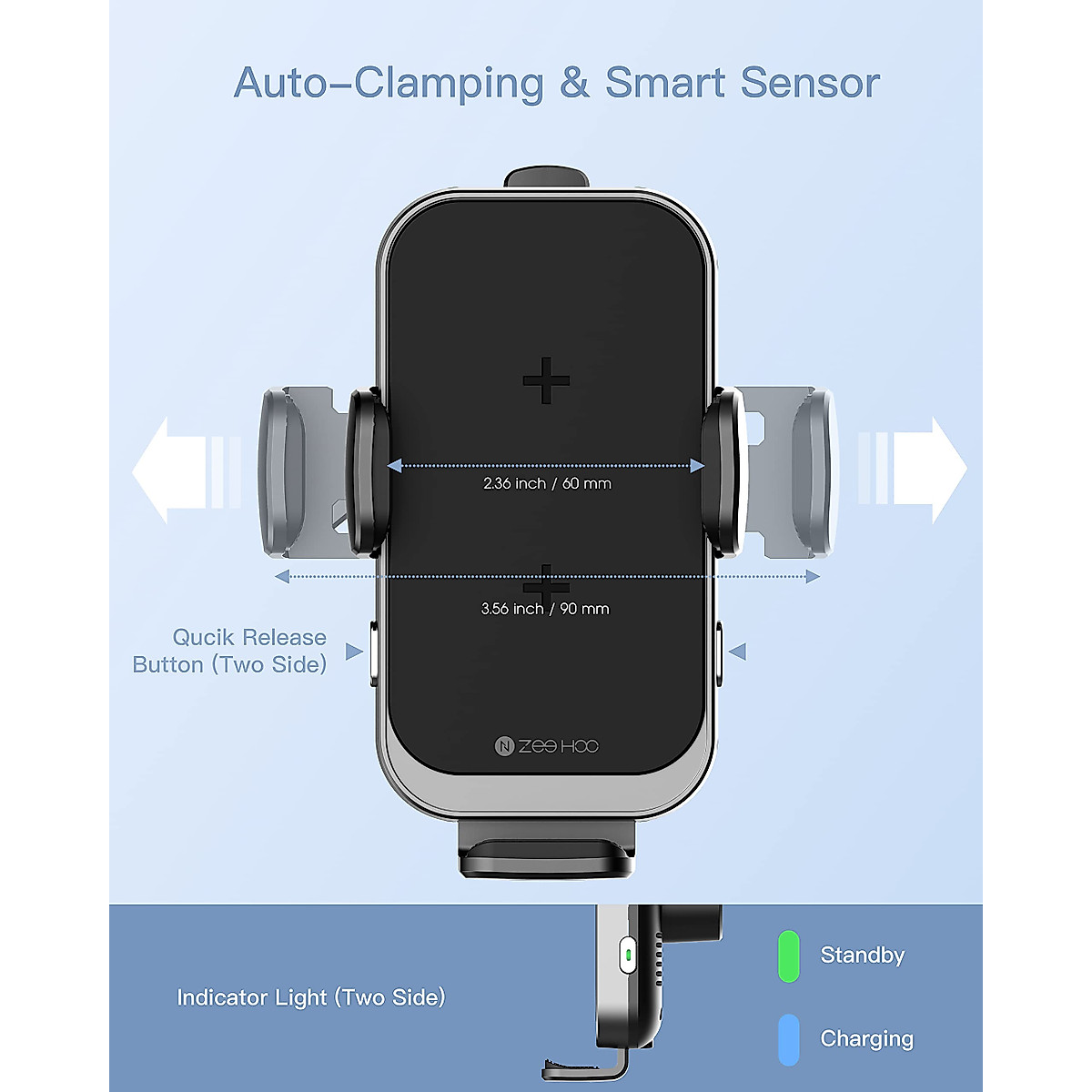 [Adjustable Dual Coils] Wireless Car Charger, ZeeHoo 15W Fast Charging Auto-Clamping Car Mount, Air Vent Phone Holder for iPhone 14 13 12 Pro Max Mini/Samsung Galaxy Z Flip 4 3 5G S21/LG/Pixel 6 Pro