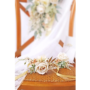 Ansofi 6Pcs Wrist Corsage Wristlet Band Bracelet for Bride Bridesmaid Champage Rose Artificial Flowers Accessories for Wedding Formal Dinner Party and Prom Decorations