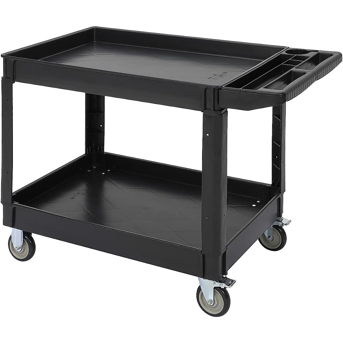 Service Cart 2-Shelf, Storage Handle, 500 lbs Capacity, for Warehouse/Garage/Cleaning/Manufacturing，45"X25"