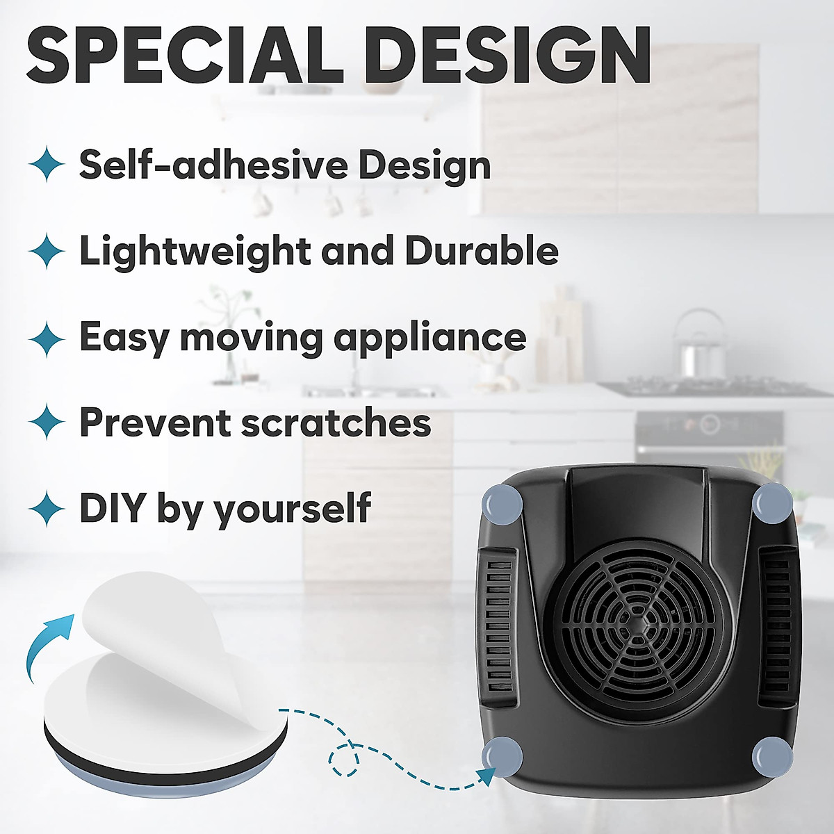 Appliance Slider for Kitchen Appliances, 36 PCS Self-Adhesive DIY Small Kitchen Appliance Slider for Most Countertop Coffee Maker, Air Fryer, Pressure Cooker, Deep Fryer, 3 Size, 19mm+22mm+25mm