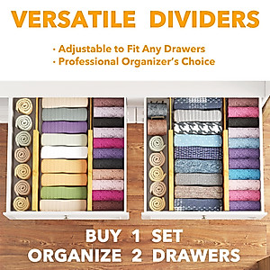 SpaceAid Bamboo 4 Pack Dresser Drawer Dividers, 4.65“ High Adjustable 12.5“-17” Drawer Organizers, Expandable Organization for Clothing, Clothes, Dressers, Natural