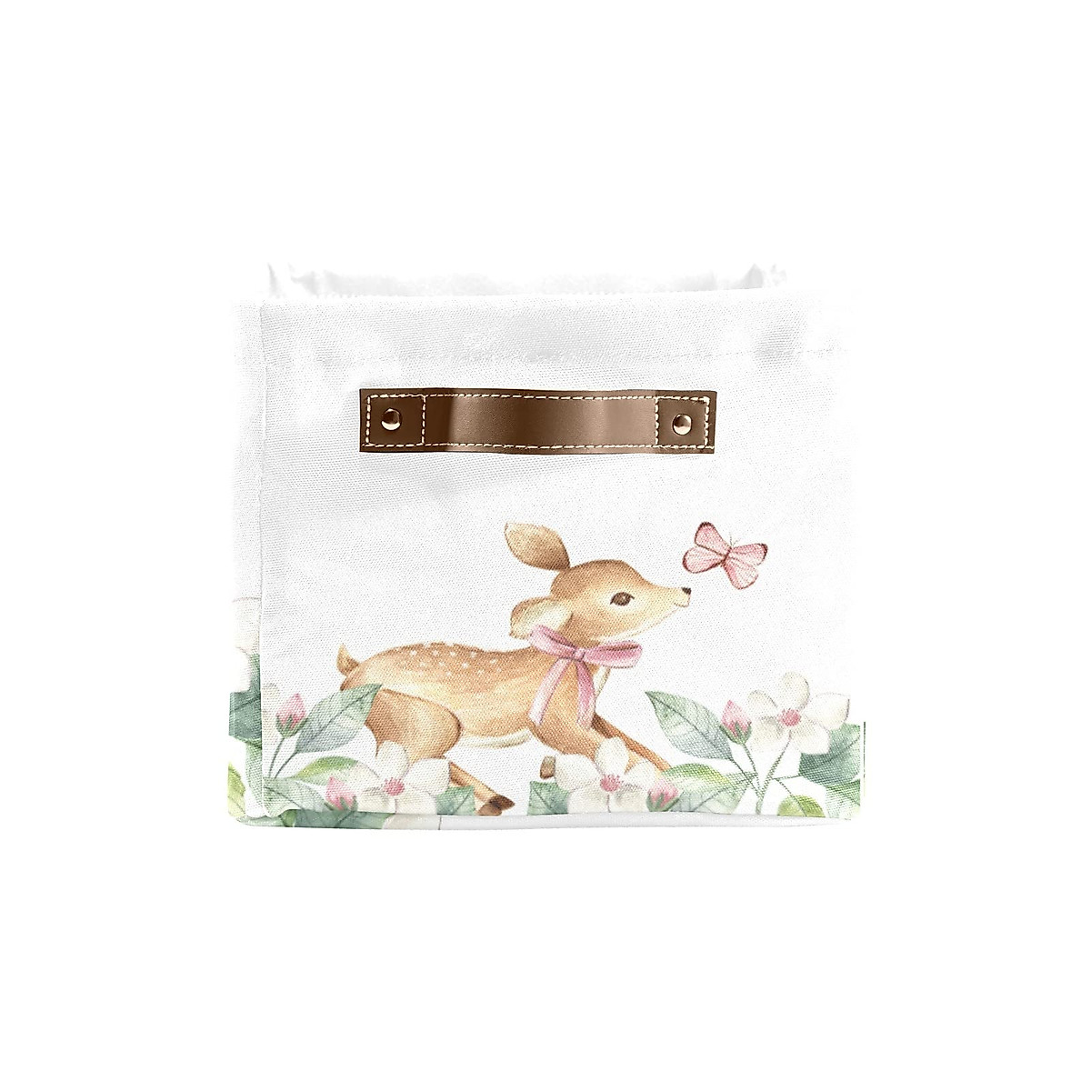 Joyestore Floral Deer Pink Butterfly Personalized Storage Bins ,Baskets Cubes Organizer with Handle for Shelves Closet Nursery Toy 1 Pack