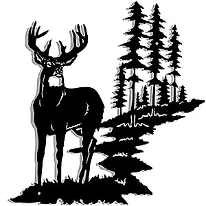 Metal Deer Wall Art Forest Deer Wall Decor Metal Tree Deer Wall Art Decor Metal Deer Decor Rustic Forest Hunting Decor for Living Room Bedroom Bathroom Indoor Outdoor, 11.8 x 7.9 Inch (Black)