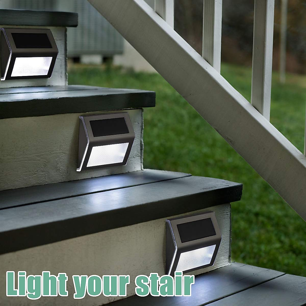 GIGALUMI 6 Pack Solar Step Deck Lights, Stainless Steel Waterproof Led Solar Lamp for Outdoor, Pathway Yard Stairs Fences. (White)