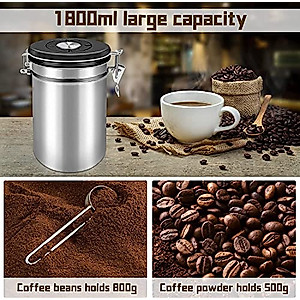 Samyoung Coffee Canister Airtight, Stainless Steel Container for 635g/22.8oz Coffee Beans,Large 1800 ml Tea & Coffee Storage Jars with co2 Valve, 30ml Measure Spoon and 70 ml Mini Travel Jar