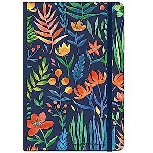 Lemome Home Journal/Ruled Notebook - Hardcover Ruled Journal with Premium Thick Paper, 5.8" x 8.4", Back Pocket + Bookmark + Round Corner Paper + Banded - Navy Floral
