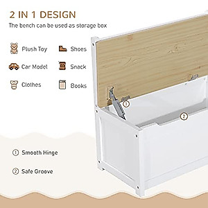 Qaba 4-Piece Kids Table Set with 2 Wooden Chairs, 1 Storage Bench, and Interesting Modern Design, Natural/White