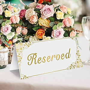 18 Pack Gold Reserved Table Signs for Wedding Party Restaurant - Double Sided Gold Reserved Signs for Tables Chairs - White Paper Reserved Table Tent Card - Wedding Accessories- Place Cards for Event