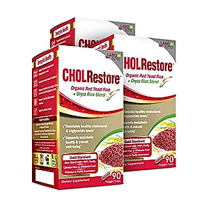 LABO Nutrition CHOLRestore – Red Yeast Rice with Phytosterol Health Supplement, Supports Healthy Cholesterol Levels, Citrinin & Aflatoxin Free, 90 Vege Capsules 3x3