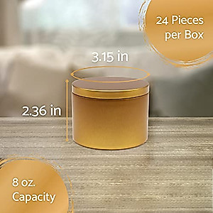 24 Pack 8oz Gold Candle Tins with Lids - Candle Containers for Making Candles, Candle Jars Candle Making Supplies, Candle Vessels Empty Candle Tin DIY