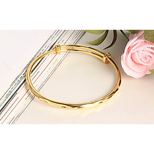 4U 18k Yellow Gold Classical Diamond Cut Adjustable Bangle Bracelet for Women