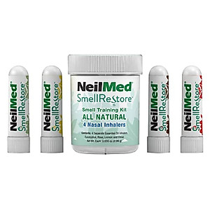 NeilMed Smell Restore - All Natural Smell Training Kit with 4 Separate Essential Oil Inhalers. Eucalyptus, Rose, Lemon and Clove