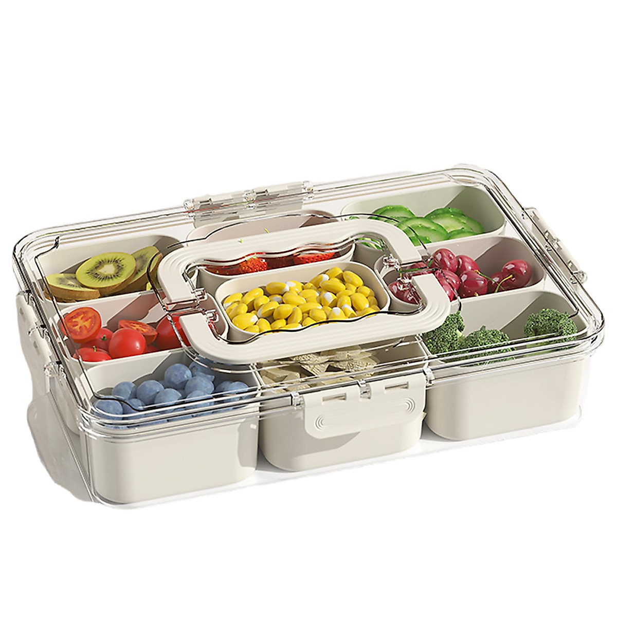 Divided Serving Tray with Lid and Handle - 9 Compartment Snack Box Container Portable Storage Organizer Container for Fruit, Candy, Veggie, Nuts, Spices& Snacks, Perfect for Party, Travel& Picnic