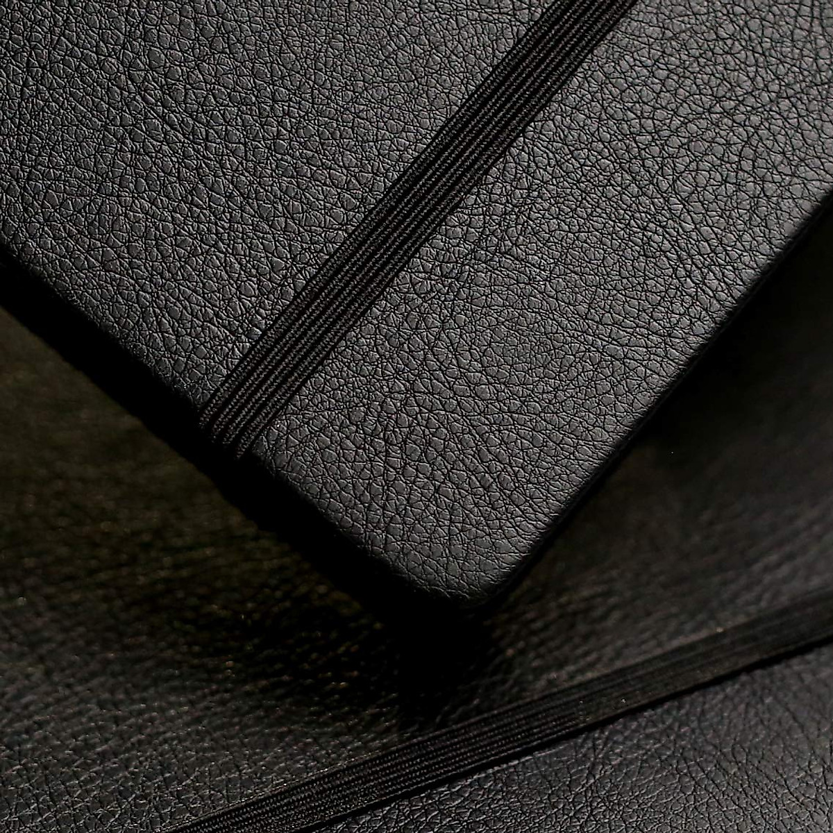 Thick Hardcover Notebook/Journal with A5 120gsm Premium Paper, College Ruled Bound with Pen Holder, Black Leather, 3 Ribbon Marker, Inner Pocket, 8.4 x 5.7 in