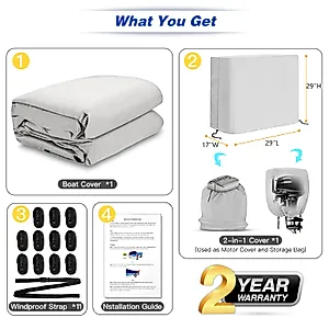 Fuprosico Boat Cover, 900D Waterproof Boat Cover Fits 16-18.5 ft V-Hull Boat,Bass Boat,Fishing Runabout Bowrider Boat,Fish and Ski Boat 16'-18.5',Heavy Duty Marine Grade Canvas Gray