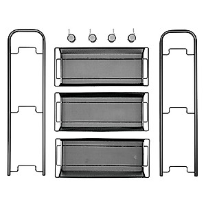 mDesign Steel Rolling Utility Cart Storage Organizer Trolley with 3 Basket Shelves for Laundry Room, Mudroom, Garage, Bathroom Organization - Holds Detergents, Hand Soap - Biro Collection, Black