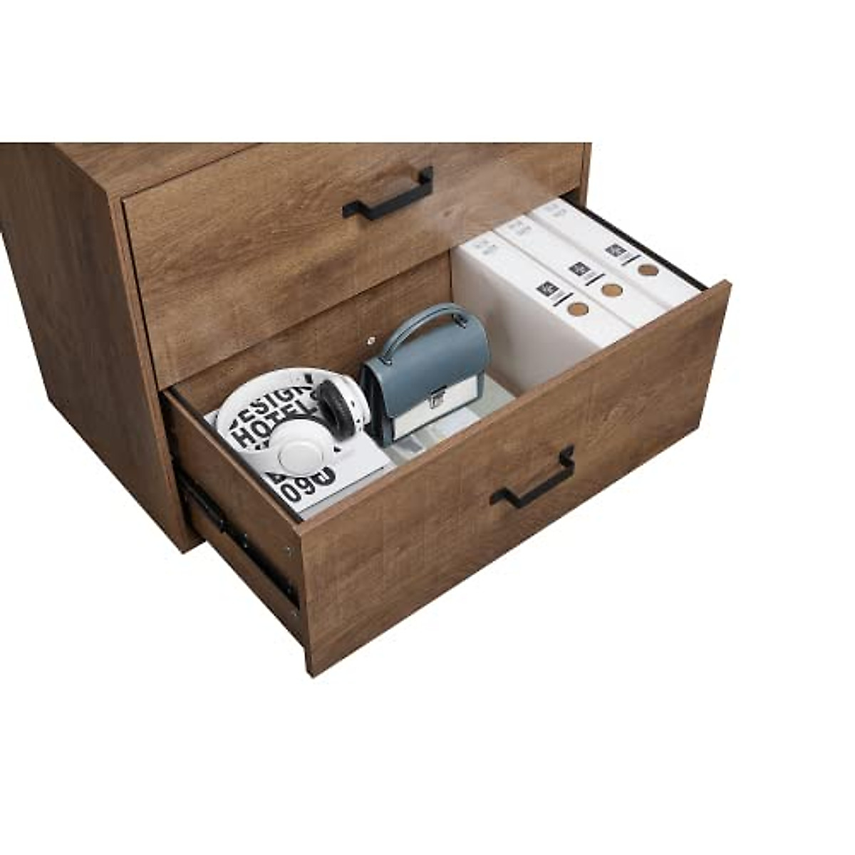 SYING88 Office Lateral File Cabinets, 2 Drawer Wood Lateral File Cabinet with Anti-tilt Mechanism, Storage Filing Cabinet for Home Office (Brown)