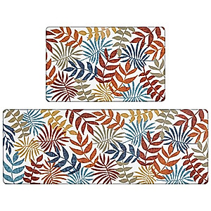 Pauwer Anti Fatigue Kitchen Floor Mat Set of 2 Waterproof Non Skid Kitchen Rugs and Mats Heavy Duty PVC Foam Cushioned Kitchen Runner Floor Mat Carpet for Kitchen Laundry Office