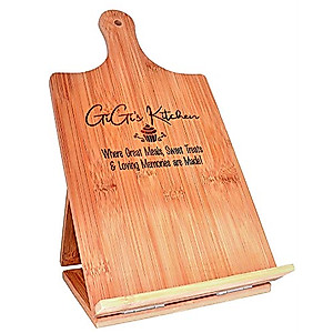 Gigi Gift Cookbook Stand Recipe Holder - Custom Engraved Bamboo Cutting Board Foldable Chef Easel Metal Hinge Kickstand iPad Tablet Compatible Christmas Birthday Mother Day Kitchen Decor (7.25x13.5)