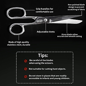 Newness Fabric Scissors, Heavy Duty All Metal Stainless Steel Craft Scissors, Multi-Purpose Professional Sharp Shears for Tailor Dressmaker Craft Cutting Cloth Leather Canvas Denim Paper, 6.5 Inch