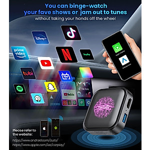Wireless Carplay & Android Auto Adapter with Netflix YouTube Tiktok, Upgrade LED Wireless Android Auto Adapter HDMI Dongle for Phone to Miracast/Stream Media to Car/TV, for OEM Wired CarPlay Car
