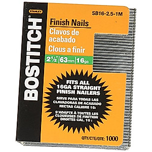 BOSTITCH Finish Nails, Bright, 2-1/2-Inch, 16GA, 1000-Pack (SB16-2.5-1M)
