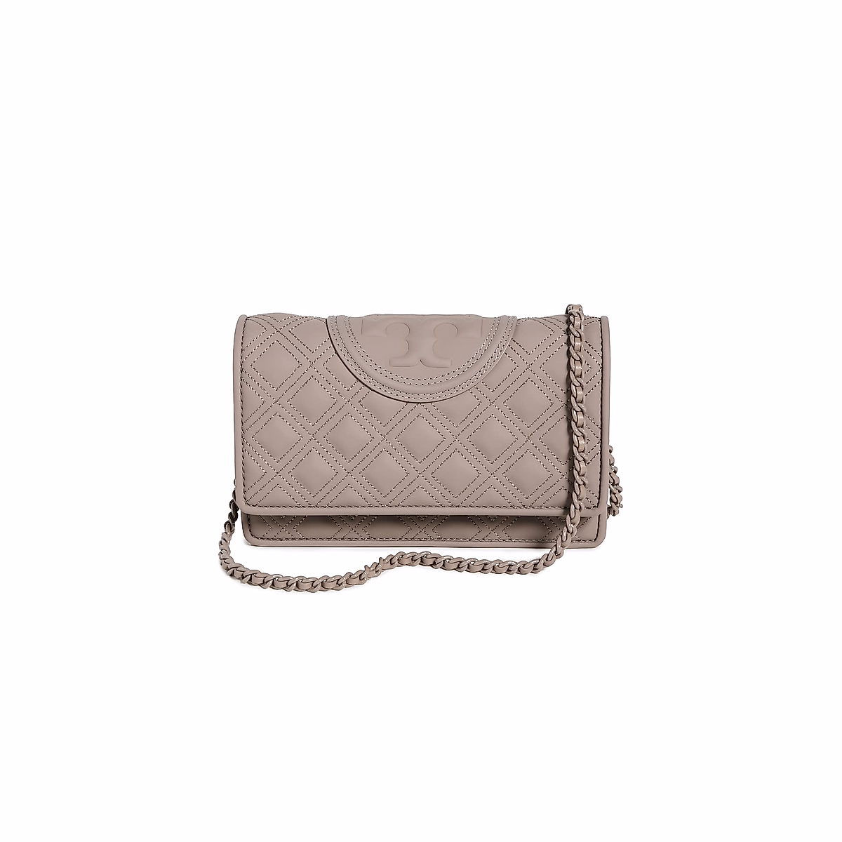 Tory Burch Women's Fleming Matte Chain Wallet, Gray Heron, Grey, One Size