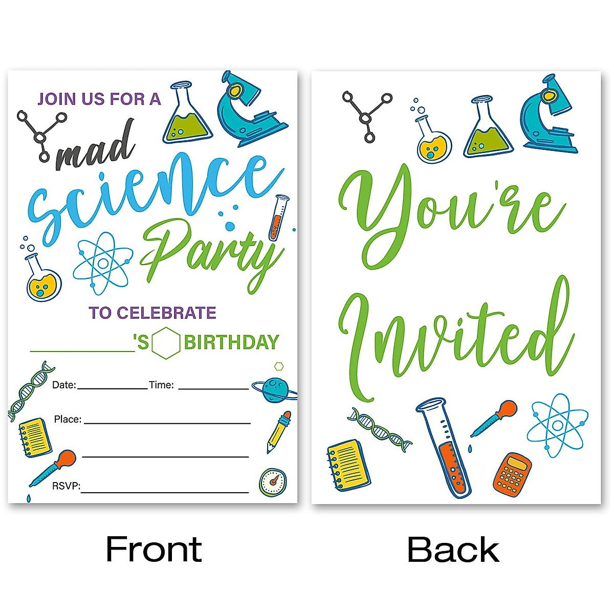 VAHATAN Science Birthday Party Invitations 20 Packs Mad Scientist Birthday Invites With Envelopes Mad Science Invitations
