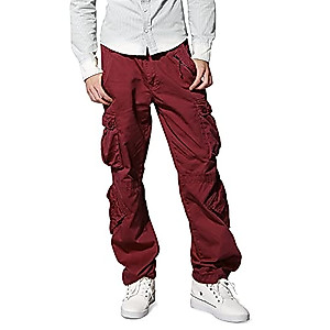 Men's Hiking Cargo Work Pants with 8 Pockets Relax Fit for Casual Army Combat Hunting Outdoor Wine Red 30