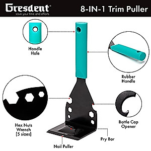 Gresdent Trim Puller Heavy Duty Pry Bar Home Trim Tile Removal Tool Remodeling Wood Floor Baseboard Molding Nail Pulling and Hex Wrench Tool (Green)