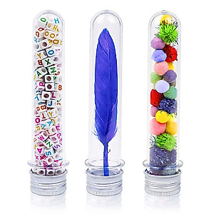 Clear Plastic Test Tubes with Caps,20pcs 25x140mm(45ml) Clear Tubes with 2 Funnel for Scientific Experiments, Party, Decorate The House, Candy Storage