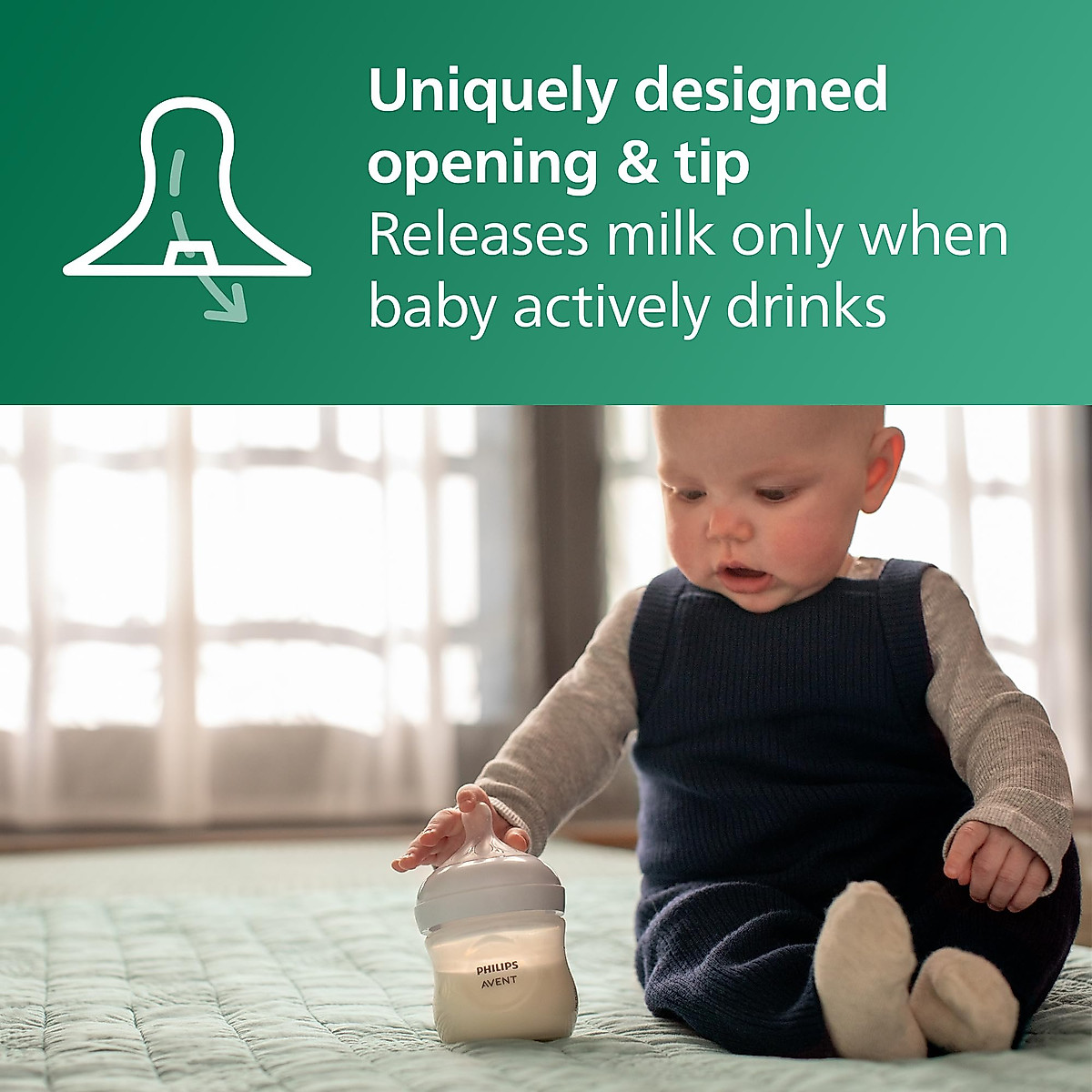 Philips Avent Natural Glass Baby Bottles with Natural Response Nipples (Slow Flow, Flow 2), 4oz, 4-Pack, SCY910/04