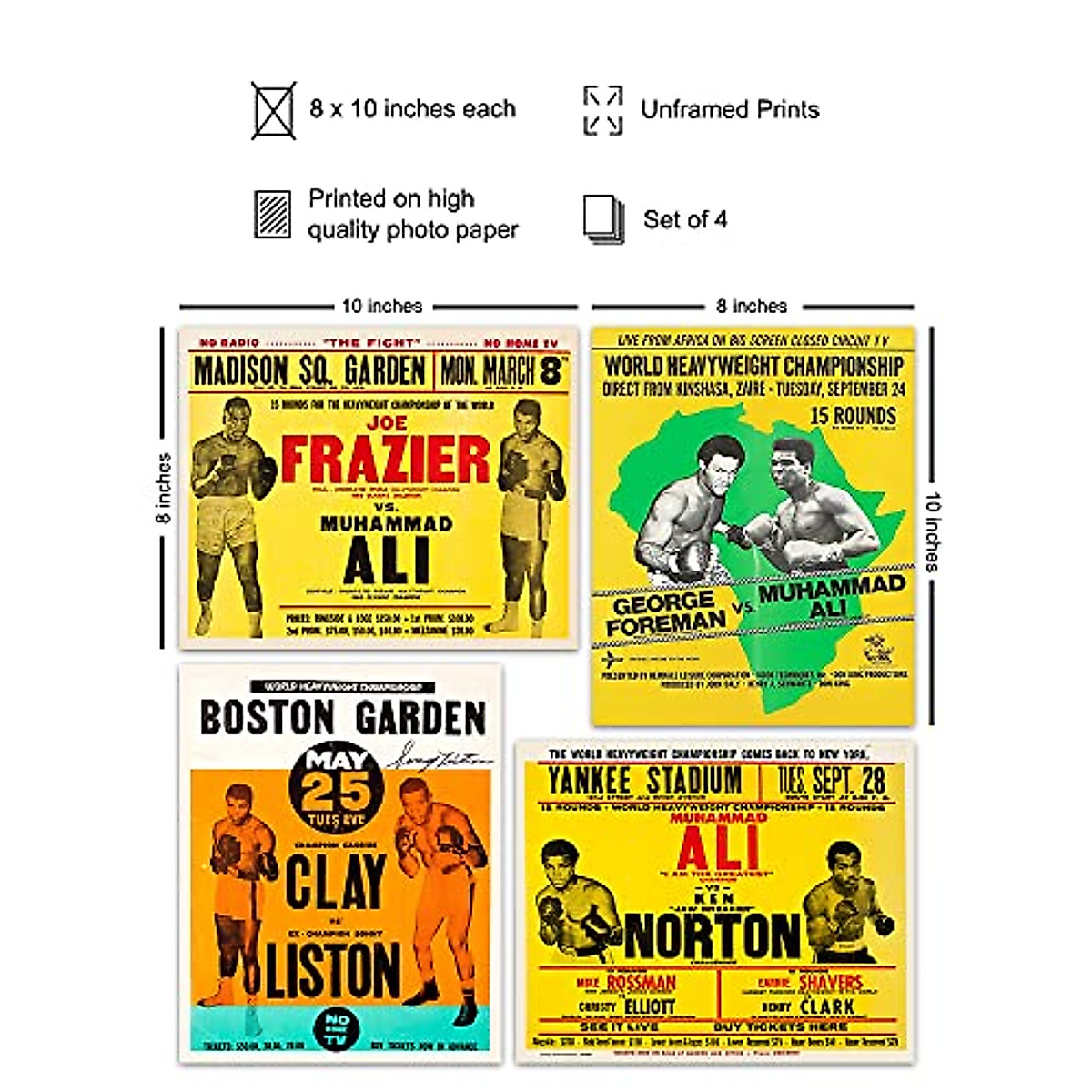 Muhammad Ali Wall Art Poster Set - Bar Wall Decor - Gym Wall Decor - Motivational Sports Decor - African American Wall Art - Man Cave Decor - Boxing Posters- Gifts for Men Boys - Black Art