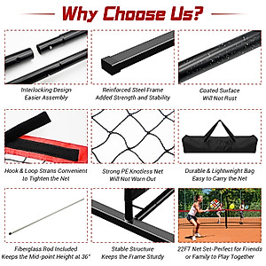 Pickleball Net Set - Portable Pickleball Net System, Steady Metal Frame, 22FT Regular Size, 4 Pickleball Paddles & 4 Balls, 1 Carry Bag, Pickleball Set for Indoor Outdoor Play