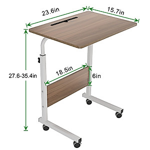SogesGame Mobile Sofa Side Table, Industrial C Table with Wheels, Portable Desk Cart Tray End Table Height Adjustable, Snack Table for Couch Sofa, Oak，05#3-60OK-S8-US