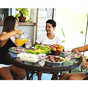 FVABO Hawaiian Luau Party Supplies Tableware - Aloha Tropical Party Dinnerware Include Plates, Cups, Napkins, Cutlery, Tablecloth, Straws, For Hawaiian Theme Birthday Party Decorations | Serves 24