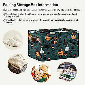 senya Large Foldable Storage Basket with Handles, Halloween Pumpkin Ghost Fabric Collapsible Storage Bins Organizer Bag for Baby Storage Toy Storage 15 x 11 x 9.5 inch