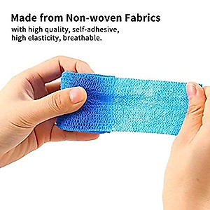 6 - Pack, Black 2” x 5 Yards, Self-Adherent Cohesive Tape, Strong Sports Tape for Wrist, Ankle Sprains & Swelling, Self-Adhesive Bandage Rolls (Black)