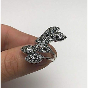 argunjewellery Turkish Jewelry Leaves Cool Marcasite 925K Sterling Silver Women's Ring