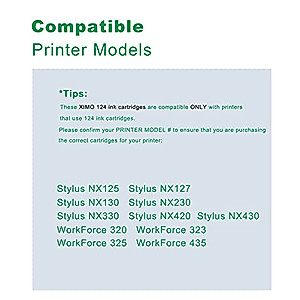 XIMO Remanufactured Ink Cartridge Replacement for Epson 124 T124 to Use with Workforce 435 320 323 325 Stylus NX420 NX430 NX230 NX330 NX125 NX127 NX130 Printer 5-Pack(2BK 1C 1M 1Y)
