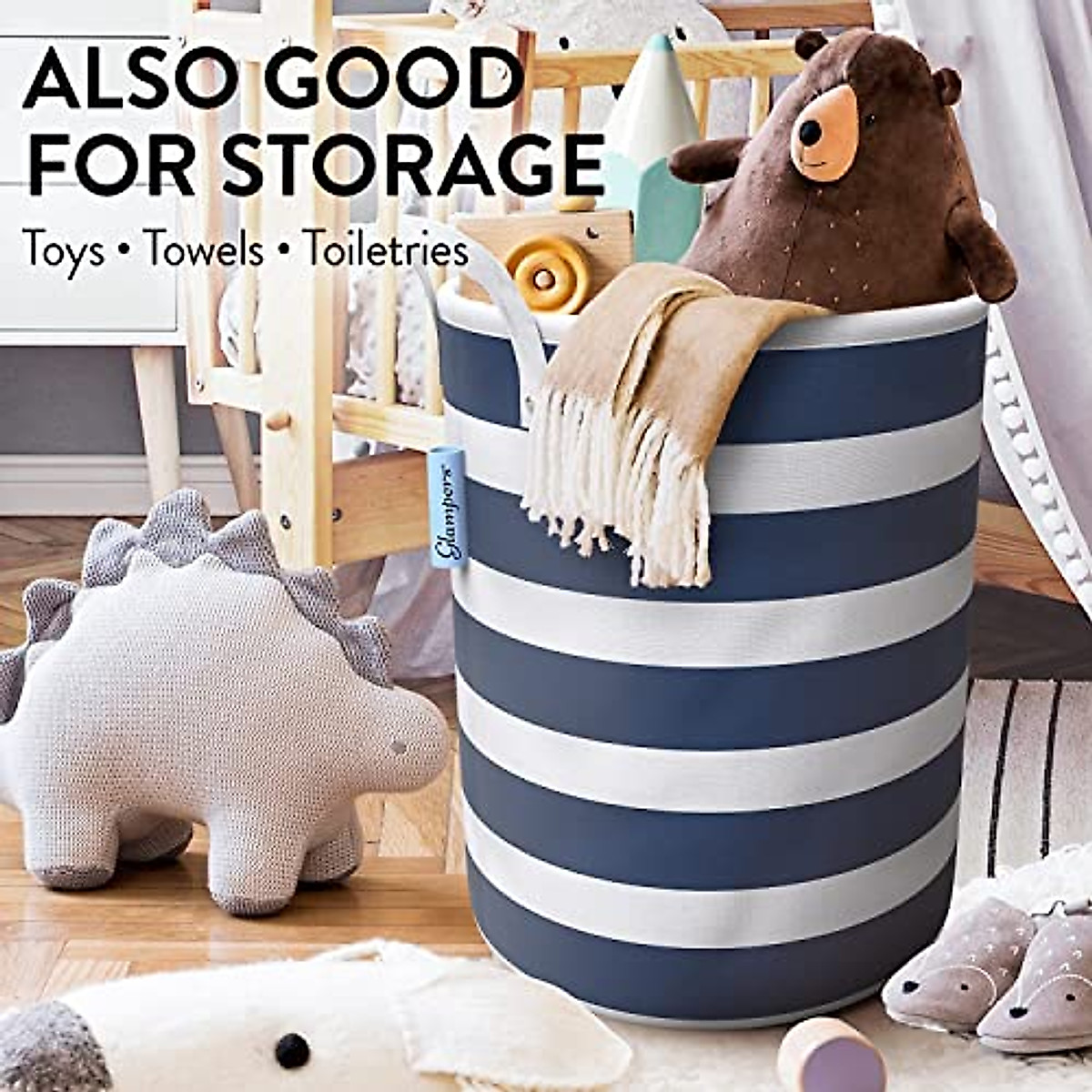GLAMPERS Laundry Hamper 43/46/54L | Large Laundry Baskets with Sturdy Handles | Collapsible Kids Hamper for Dirty Clothes, Toys | Large, Navy